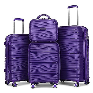 LEAVES KING Luggage 4 Piece Sets, Hard Shell Luggage Set Lightweight Carry on Luggage Expandable Suitcase with Spinner Wheels Travel Set for Men Women (14/20/24/28, Purple)