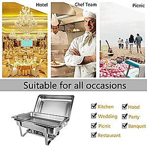 ROSVUN Upgraded Stainless Steel Chafing Dish Buffet Silver Round Catering Warmer Set with Food and Water Trays, Mirror Cover, Thick Stand Frame for Kitchen Party Banquet (2 Round+ 2 Rectangular)