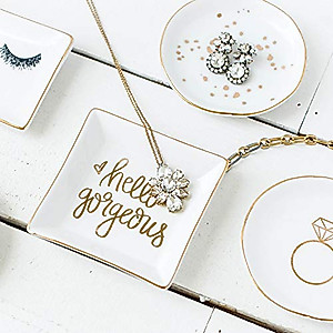 Sweet Water Decor Mrs. Jewelry Dish Tray | Great for Her Engagement Engaged Ring Dish Holder Bride Ring Holder Gold Ceramic Trinket Tray Wedding Accessories