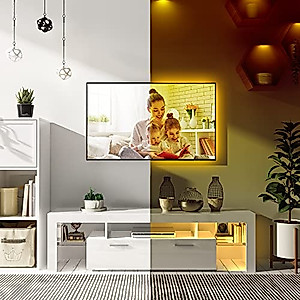 DMIDYLL Modern LED TV Stand for 50 55 65 70 75 inch TV with LED Lights and Storage Drawers, LED Entertainment Center for Living Room, Bedroom, High Gloss White TV Stand Furniture, Television Stands