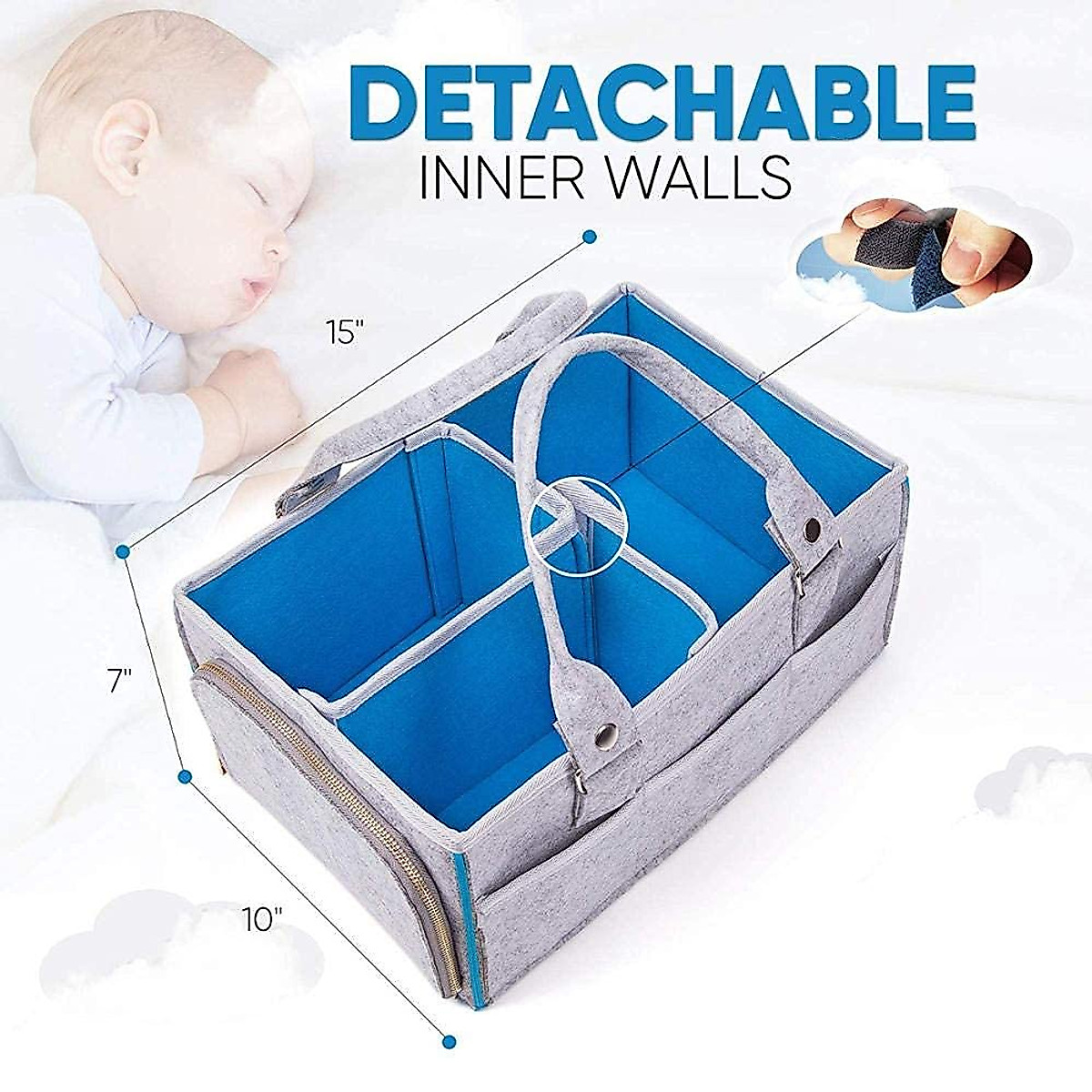 Printbeat Baby Diaper Caddy - Nursery Storage Bin and Car Organizer for Diapers and Baby Wipes and Feeding Bottles Shower Gift (Blue)