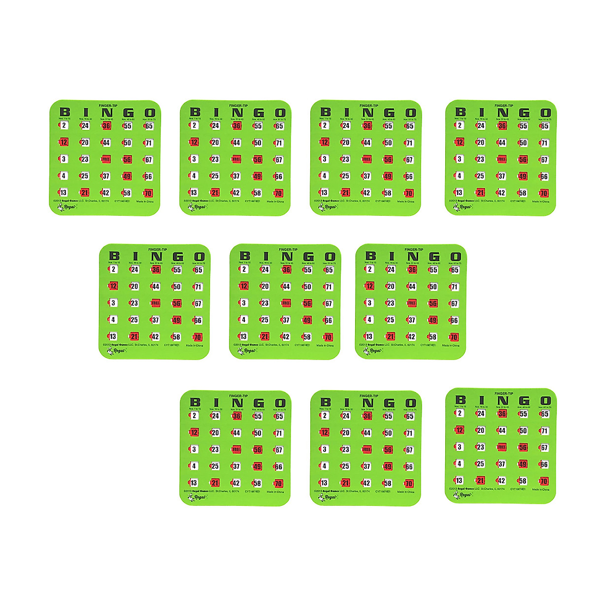 Regal Bingo Bulk Bingo Cards with Sliding Windows - Reusable Large Print Bingo Game Cards for Adults Large Group - 10 Pack, Green