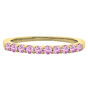 Dazzlingrock Collection Round Pink Sapphire Ladies Stackable Anniversary Wedding Band in 10K Yellow Gold, Size 7.5