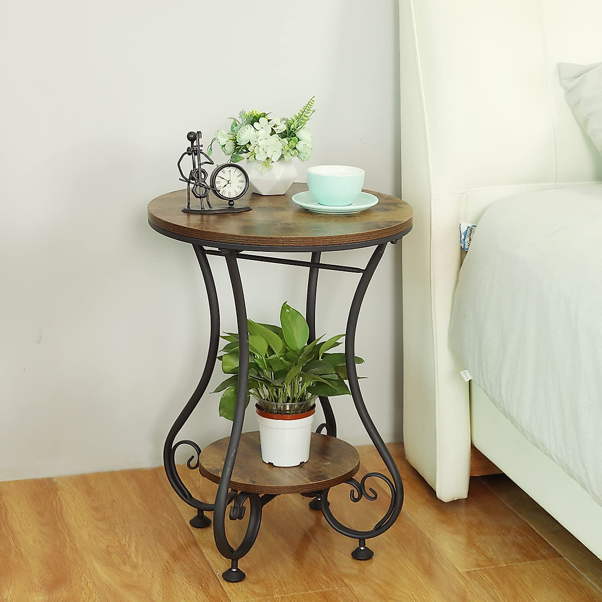 X-cosrack Round End Table, Industrial Retro Round Side Table for Small Spaces, Coffee Table for Living Room Balcony Bedroom Office,Stable Wood and Metal Frame,17.72" L x 17.72" W x 24.22" H