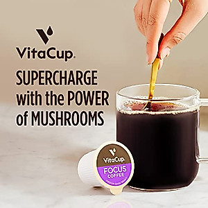VitaCup Focus Mushroom Coffee Pods, Boost Focus & Immunity w/Lions Mane, Chaga, B Vitamins, D3 for Memory & Clarity, Medium Roast, Recyclable Single Serve Pod Compatible w/Keurig K-Cup Brewers,32 Ct