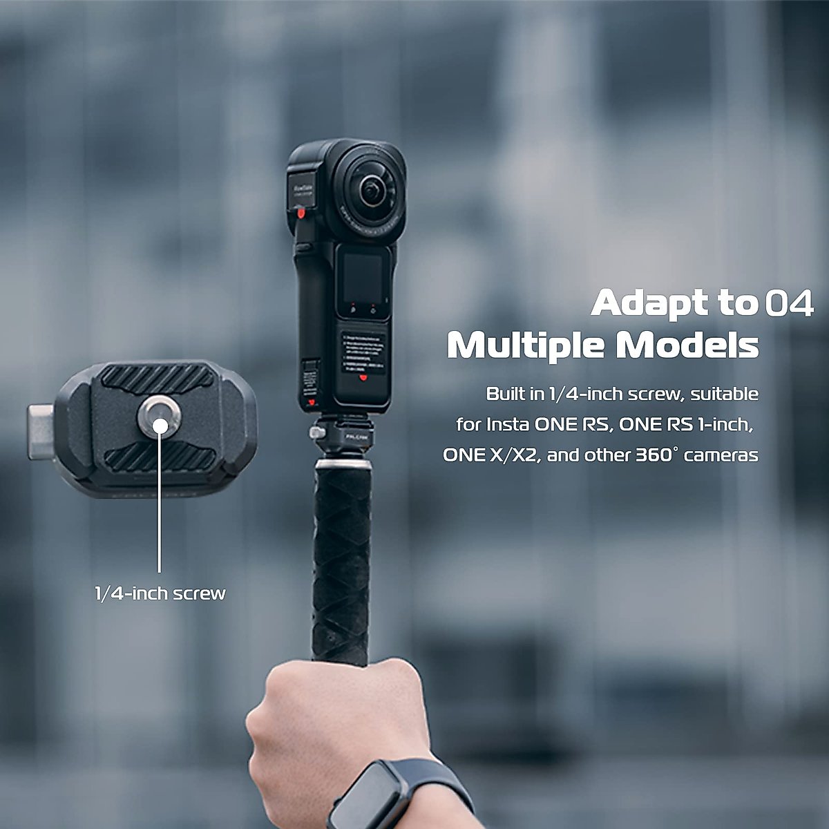 FALCAM F22 Quick Release Kit for Insta360, Panoramic Camera Mounting Adapter Convert 1/4" Thread to F22 QR System, Camera Accessory for Insta 360 ONE RS, ONE RS 1-inch, ONE X/X2/X3/Go 3/Ace Pro