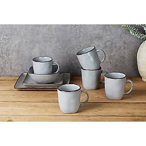 famiware Coffee Mugs Set of 4, Ocean Square 13oz Coffee Cup Set with Handle for Cocoa, Milk, Hot Chocolate, Tea, Water, Stoneware Cups for Kitchen, Microwave and Dishwasher Safe, Grey