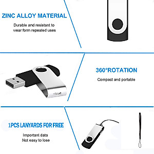 1GB USB Flash Drive 1PCS EASTBULL USB 2.0 Thumb Drive Swivel USB Stick Bulk Gig Stick Memory Stick Metal Thumb Drives (Black)