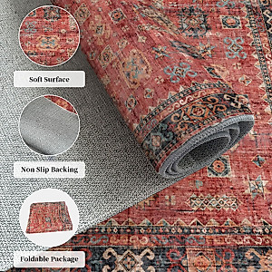 QQL Rug for Living Room, Machine Washable Area Rugs 9'x12' for Bedroom, Ultra-Soft Non-Shedding Faux Wool Vintage Design Boho Low Pile Mat Throw Carpet，Stain Resistant Rugs with Non-Slip Backing