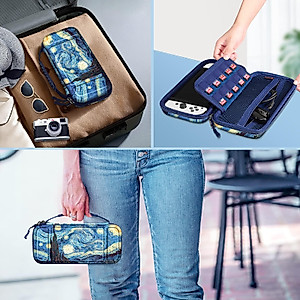 Fintie Carrying Case for Nintendo Switch OLED Model 2021/Switch 2017, [Shockproof] Hard Shell Protective Cover Travel Bag with 10 Game Card Slots & Inner Pocket, Starry Night