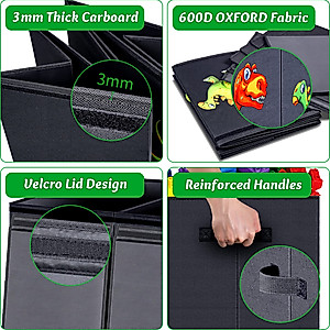 HOMEMARVEL Toy Box for Boys, Black Dinosaur and Horse Pattern