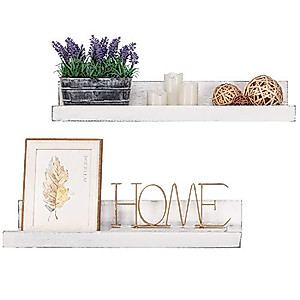 MyGift 24-Inch Wall-Mounted Vintage White Wood Floating Shelves, Picture Ledge Shelves Set of 2