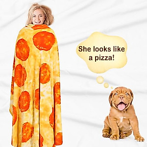 Bnuitland 72 Inch Pizza Funny Blanket with Pillow Cover (18×18"), 300 GSM Double Sided Giant Novelty Tortilla Realistic Food Blanket for Your Family, Adults and Kids