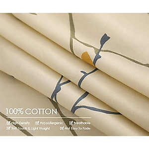 SLEEPBELLA Duvet Cover Full, 600 Thread Count Cotton Leaf Botanical Pattern Print Reversible Comforter Cover Set (Full, Teal Blue-Leaf)