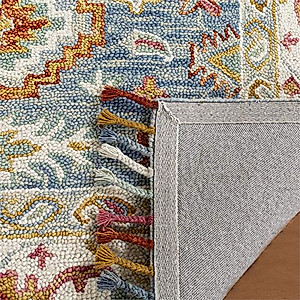 SAFAVIEH Aspen Collection 2' x 3' Blue/Ivory APN117M Handmade Boho Braided Tassel Wool Accent Rug