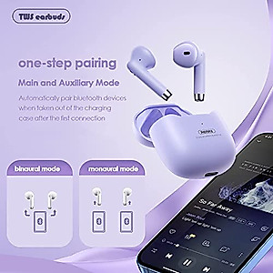 True Wireless Earbuds Purple Bluetooth 5.3 with Microphone for Working Out Noise Canceling Blue Tooth Ear Buds Deep Bass TWS Wireless Earphones with Charging Case in Ear Headphone for iPhone Android