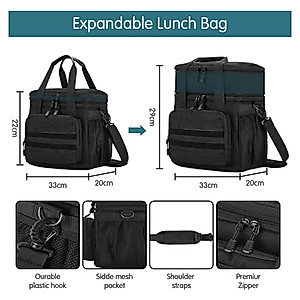HSHRICH Tactical Lunch Box for Men, Double Deck Expandable Insulated Lunch Bag, Durable Waterproof Leakproof Cooler Bag for Adults Work, Outdoor, Picnic, Camping, 15L, Black