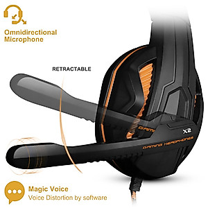 Gaming Headset,DLAND 3.5mm Wired Bass Stereo Noise Isolation Gaming Headphones with Mic for Laptop Computer, Cellphone, PS4 and so on- Volume Control (Black and Orange)
