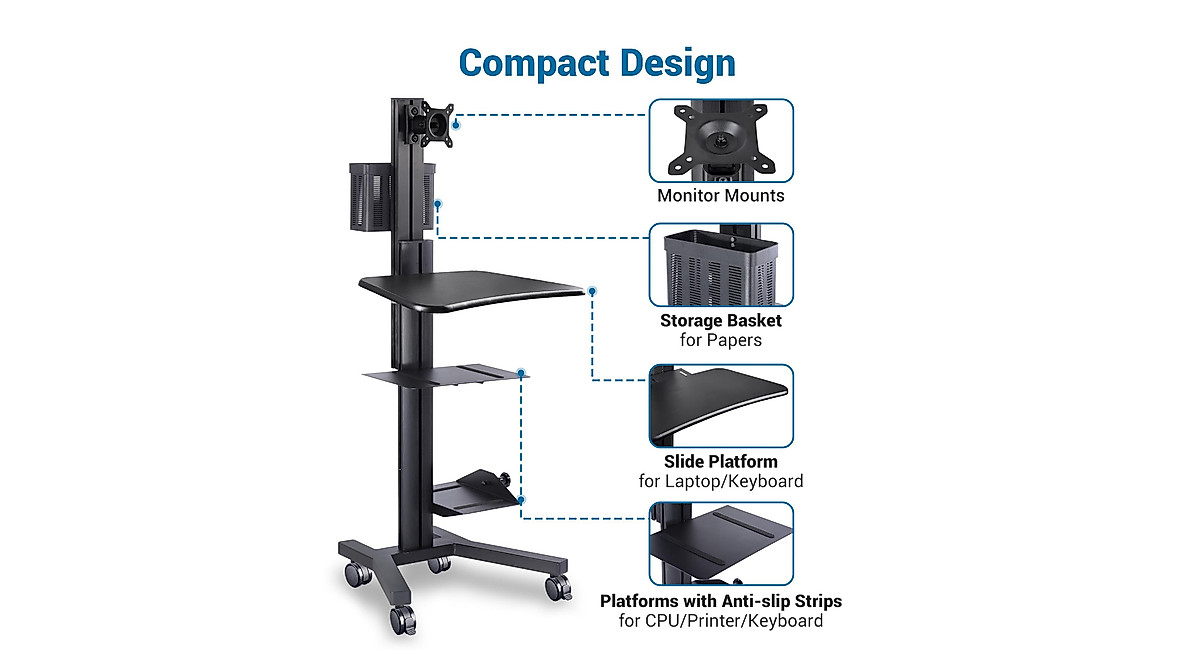 AW Mobile Standing Workstation - Rolling PC Cart