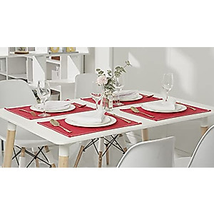 Dress4Tab Set of 6 Non Slip Heat Resistance Red Christmas Placemats with Boho Eembroidery for Dining Table, Machine Washable Cotton Kitchen Table Place Mats Linen