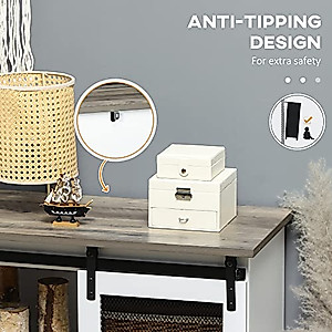 HOMCOM Farmhouse Kitchen Sideboard, Buffet Cabinet with Sliding Barn Door and Adjustable Shelves for Living Room, White