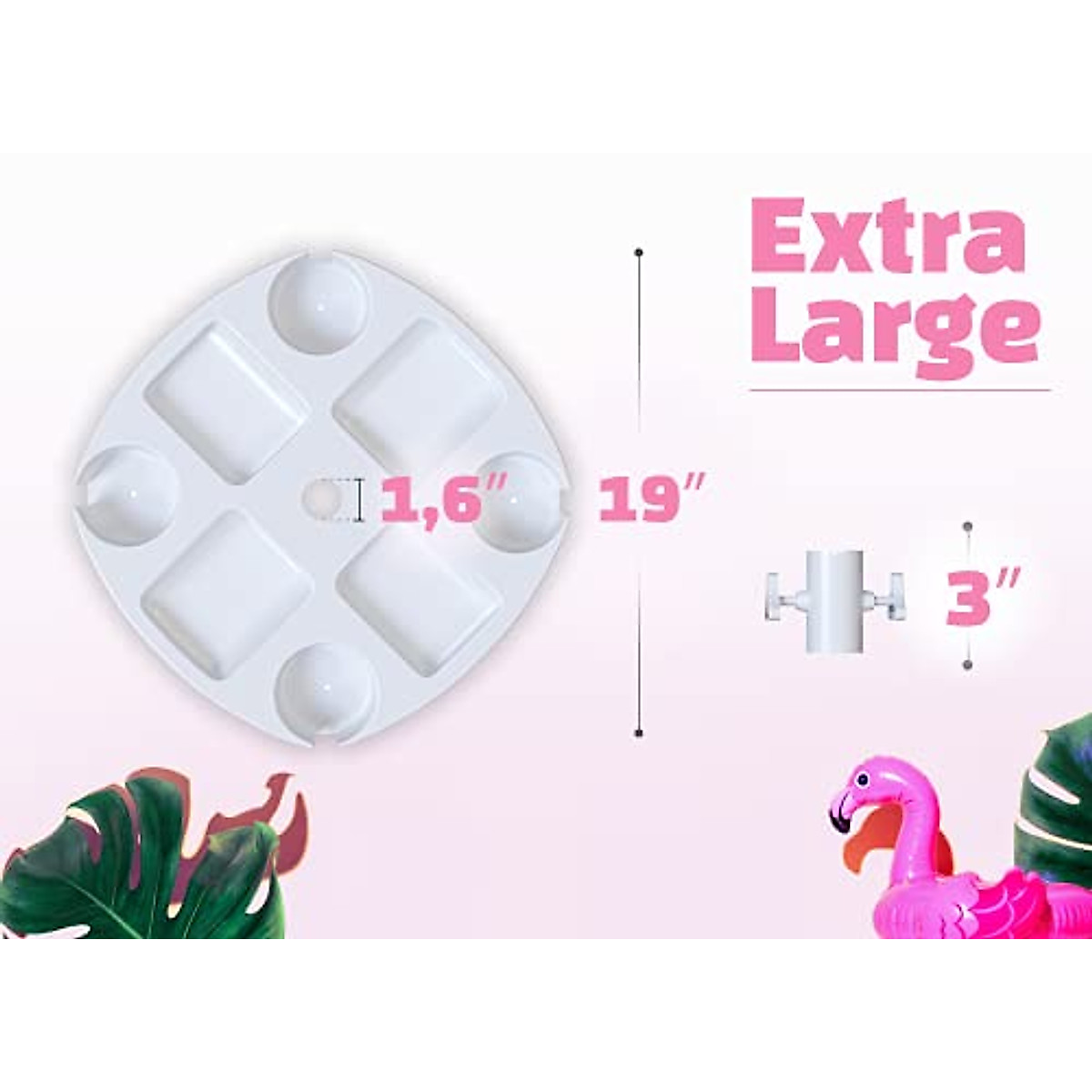 Skywin Umbrella Tray - 19" Beach Umbrella Table Tray with Compartments for Cups and Snacks Great for Beaches, Gardens, Yards, Patios - Universal Pole Fit (Large, White)