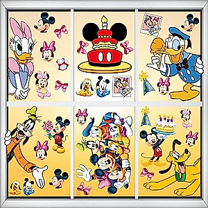 Gzkkkkx Cartoon Window Clings Decals,Party Removable Stickers for Glass Windows,Birthday Party Supplies Holiday Home Decorations (Mickey(8Sheets）), ZE073