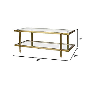 Henn&Hart 45" Wide Rectangular Coffee Table in Brass, Modern coffee tables for living room, studio apartment essentials