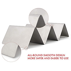 KORCCI Taco Holders Set of 4, Stainless Steel Taco Stand Shell Rack, Each Rack Holds Up to 3 Tacos. Taco Tray Plates for Taco Bar, Easy Serve Tacos. Oven and Grill Safe for Baking, Dishwasher