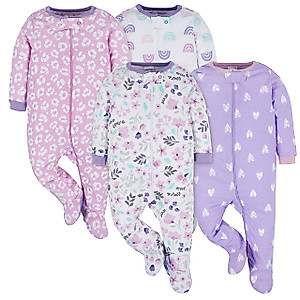 Onesies Brand Baby Girl's 4-Pack Sleep 'N Play Footies Multi Pack, Rainbows, 3-6 Months