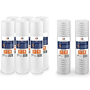 Aquaboon 6-Pack of 5 Micron 20" x 4.5" Sediment Water Filter Replacement Cartridge & Aquaboon 2-Pack String Wound Sediment Water Filter Cartridge | Universal Whole House 5 Micron 20 inch Cartridges