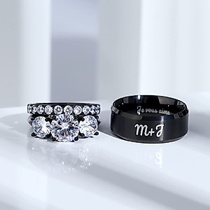 Custom Black Engagement Rings for Women,2.0 ct Round Cut 14K Black Gold Plated Three-Stone Anniversary Ring,Round Cubic Zirconia CZ 3-Stone Wedding Ring,Gift for Her,Size 6 7 8 9 10. women ring 1pcs