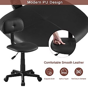 VECELO Small Armless Home Office Chair Adjustable Stools for/Desk/Computer/Task, Low-Back Height 360° Swivel, Set of 1, Black
