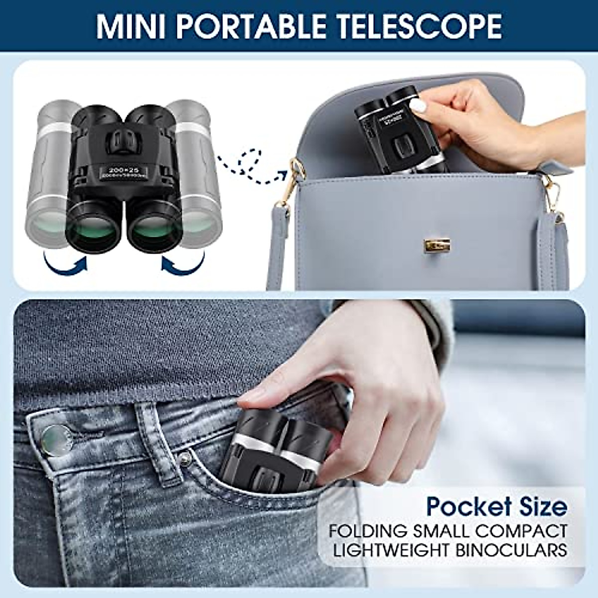 200x25 Compact Binoculars for Adults and Kids, High Powered Mini Pocket Binoculars, Waterproof Small Binoculars for Bird Watching, Hunting, Traveling, Sightseeing, Concert, Theater, Opera