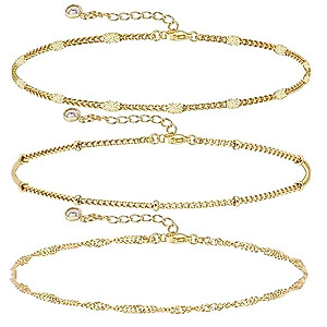 CAROVO Gold Bracelets for Women, 14k Gold Plated Bracelet for Women Bracelets Sets Dainty Shininy Square Dot Herringbone Paperclip Satellite Box Link Chain Anklet Bracelet Jewelry for Gifts.