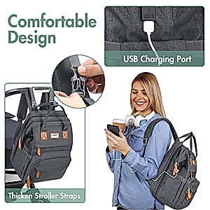 HOBEST Diaper Bag Backpack, Multifunction Large Travel Diaper Bag with Changing Pad and USB Charging Port for Moms Dads, Waterproof Unisex Baby Bag for Boys Girls, Baby Registry Search Shower Gifts