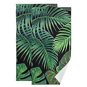 susiyo Bright Green Tropical Leaves Hand Towels Set of 2 Luxury Print Decorative Bathroom Towels Super Soft Highly Absorbent Multipurpose Towels for Yoga Gym Spa Hotel Bathroom Kitchen 28x14 Inch