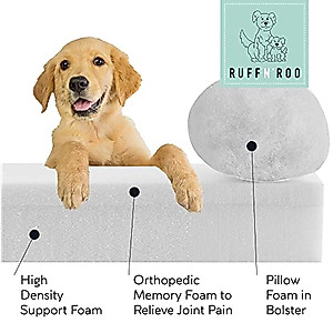 Classic Brands Ruff n' Roo X-Large Waterproof Bolster Cotton and Memory Foam Dog Bed with Non-Slip Bottom, Grey