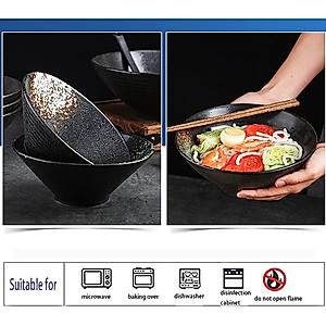 MULAPOH 7 Inch Porcelain Soup Bowls, 24 Ounces Japanese Ramen Noodle Bowl set of 2 for Pho, Udon, Soba and Wonton (White Pattern)