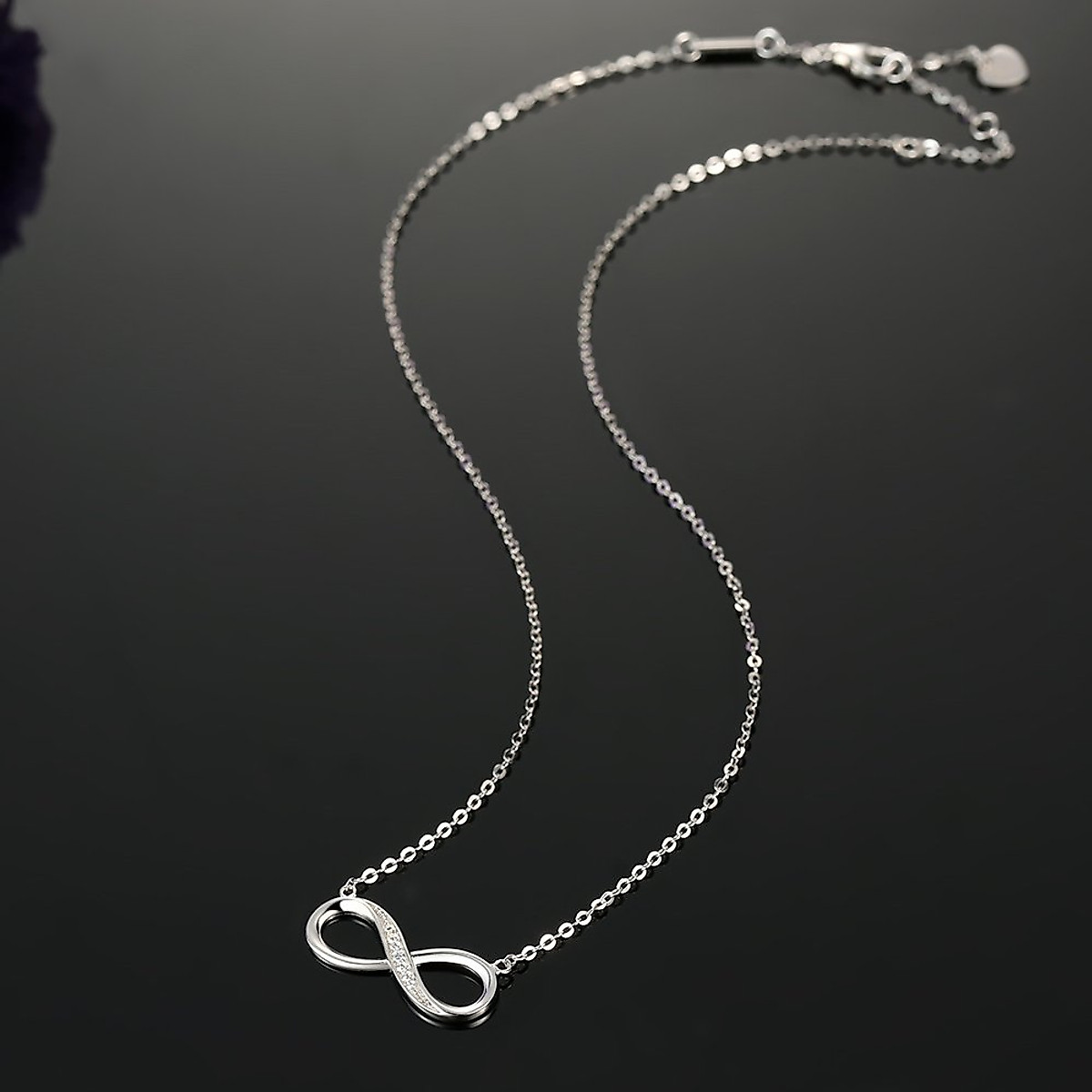 PUPILLEMON Infinity Pendant Necklace for Women, 925 Sterling Silver Love Heart Necklace Fine Jewelry White Gold Plated