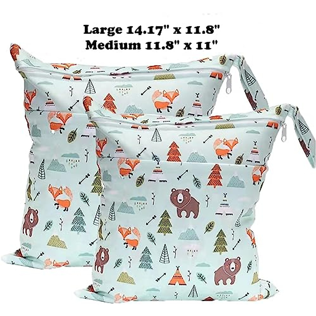 Wet Dry Bag for Cloth Diapers, 2PCS Waterproof Reusable Wet Bag with Zippered Pockets, Washable, Reusable for Travel, Beach, Pool, Stroller, Diapers, Dirty Gym Clothes, Swimsuits, 14x12In & 12x11In