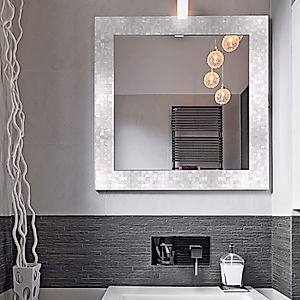 KASARO Peel and Stick Backsplash Shell Tiles, Mother of Pearl Mosaic Self Adhesive Tiles for Kitchen Wall Bathroom Bedroom Decor, White, 10-Sheet