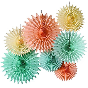 Boho Rainbow Party Decorations/Mint Peach Birthday Party Decorations/Mint Peach Baby Shower Decorations/7pcs Tissue Paper Fan Flower/Mint Peach Wedding Bridal Shower/