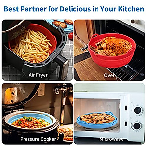Syaws Silicone Liners,[7.5inch 2Pack] Foldable Pot, Non Stick Food Safe Pad, Replacement of Flammable Parchment Liner Paper for 3 to 5 QT Air Fryer(Red & Blue)