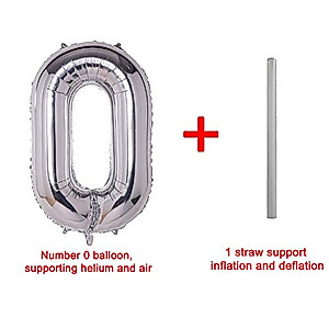 Silver 0 Balloons,40 Inch Birthday Foil Balloon Party Decorations Supplies Helium Mylar Digital Balloons (Silver Number 0)
