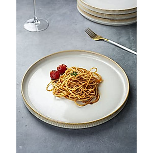 famiware Star Dinner Plates for 6, 10 inches Plate Set, Scratch Resistant, Stoneware Dinnerware, Kitchen Modern Rustic Serving Dishes, Cappuccino White