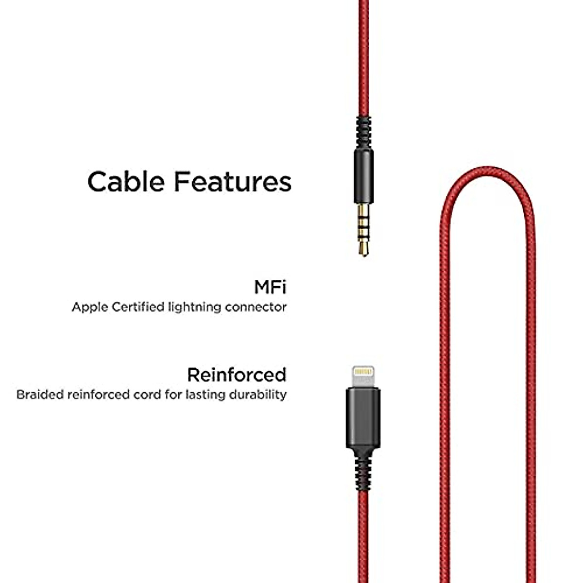 Thore Over Ear iPhone Headphones with Lightning Connector (Apple MFi Certified) – Closed Back Studio DJ Monitor Earphones (50mm Neodymium Drivers) (V200 Black/Red)