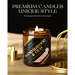 AOOVOO Wood Wick Candles - Sandalwood&Oud/Rose&Sandalwood/Mahogany Teakwood/Jasmine, Scented Candles for Home, Soy Candles, Candle for Man, 36 oz, 220 Hours Burn