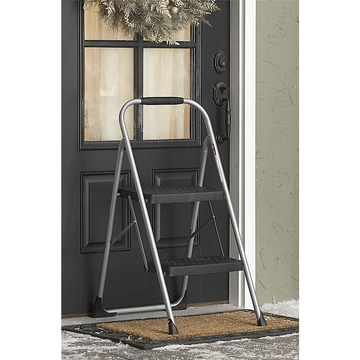 COSCO 11308PBL1E Two Step Big Step Folding Step Stool with Rubber Hand Grip, Gray