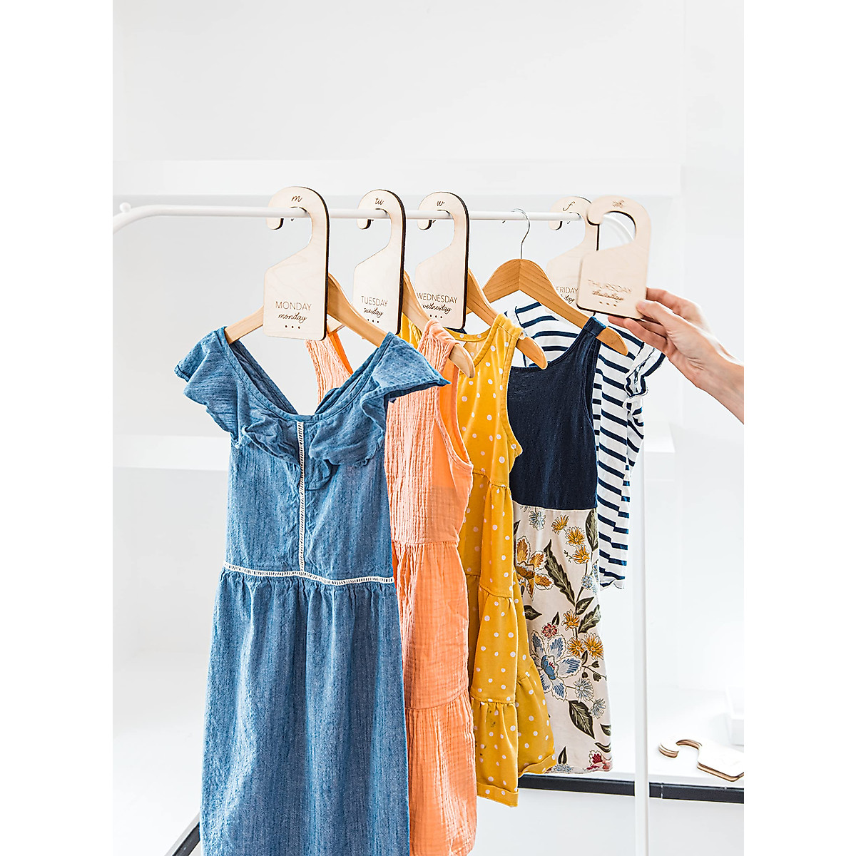 White Loft Weekly Clothes Organizer for Kids Closet, School Uniform and Kids Closet Organizer – Durable Birch Dividers by Days of The Week Mon to Fri – Timeless Design for Any Kids Decor (Set of 5)…